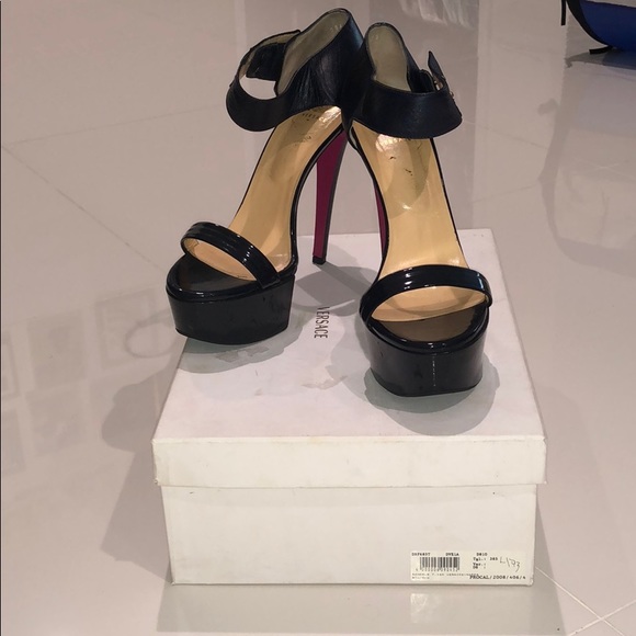 Versace | Shoes | Versace Sandalo T5 Vernicenappa Bluoro | Poshmark